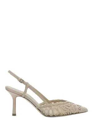 NINALILOU Crochet Knit Slingback Pumps - Neutrals