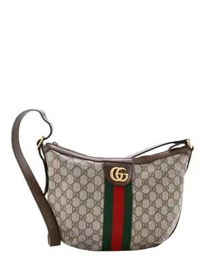 Gucci Ophidia Half Moon Hobo Gg Coated Canvas Small Crossbody Bag - Brown