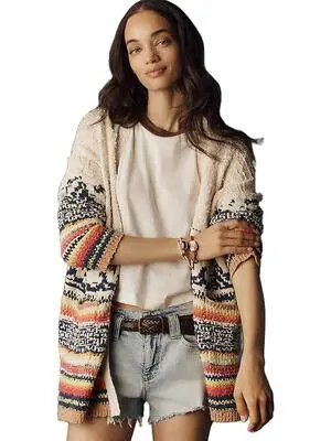 PILCRO Longline Open-front Cardigan Sweater - Ivory Pattern