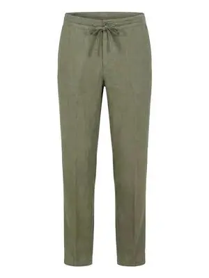 120% Lino Drawstring-waist Trousers - Green