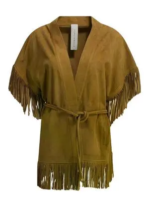 FURLING BY GIANI Fringed Suede Coat - Brown