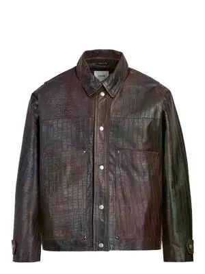 FOUND Croc-embossed Distressed Jacket - Brown