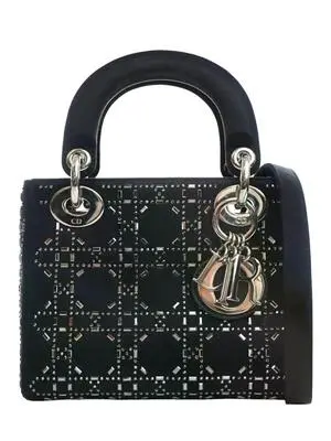 DIOR 2017 Mini Lady Dior Satchel Strass Crystal Embellished Satin Cannage