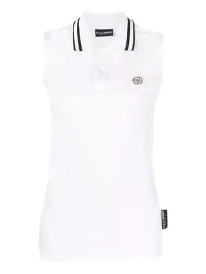 PLEIN SPORT Logo Sleeveless Polo - White