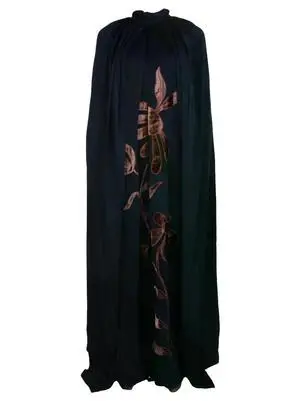 Biyan Indara Velvet-appliqué Cape Dress - Blue