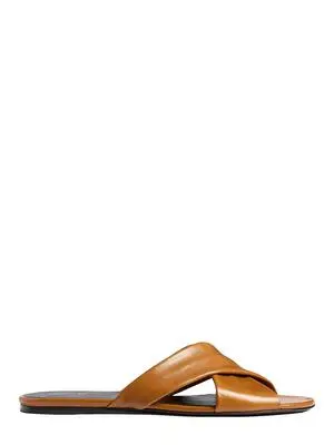 Khaite Liria Flat Sandal In Glazed Leather - Cuoio
