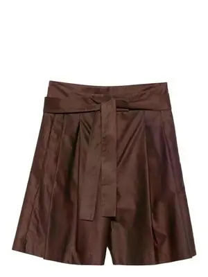Dusan Belted Pleated Shorts - Brown