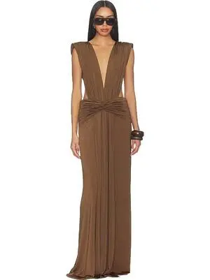 AWAVE STUDIO Maxi Dress With Padded Shoulders - Brown