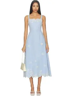 CLEOBELLA Marceline Midi Dress With Embroidery - Blue