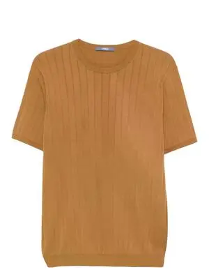 PEOPLE OF SHIBUYA Ribbed-knit Short-sleeve T-shirt - Brown