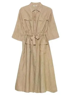 Herno Belted Linen Midi Dress - Neutrals