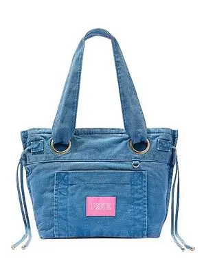 Pink Canvas Flat-bottom Tote Bag - Blue