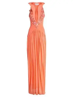 GENNY Floral Appliqué Dress - Orange