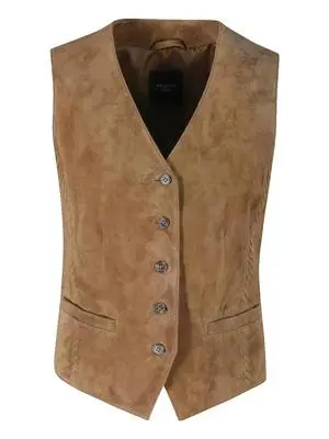Max Mara Suede Whipstitch Waistcoat - Neutrals
