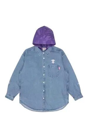 AAPE BY *A BATHING APE Moonface Embroidered Hooded Shirt - Blue