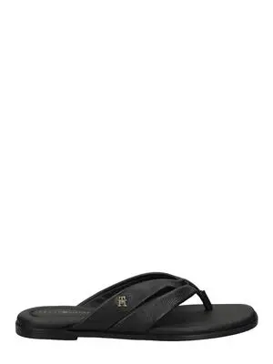Tommy Hilfiger Monogram Plaque Leather Sandals - Black