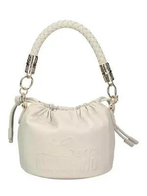 Moschino Embossed-logo Shoulder Bag With Braided Handle - Neutrals