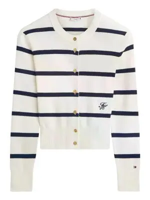 TOMMY HILFIGER Premium Horizontal-Stripe Knitted Cotton Cardigan