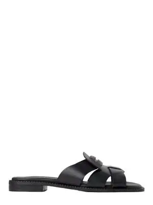 Tommy Hilfiger Logo-plaque Cut-out Leather Sandals - Black