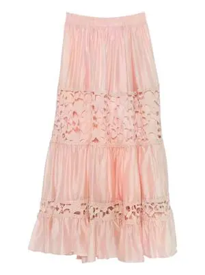 PAPER LACE Lace-insert Ruffled Maxi Skirt - Pink