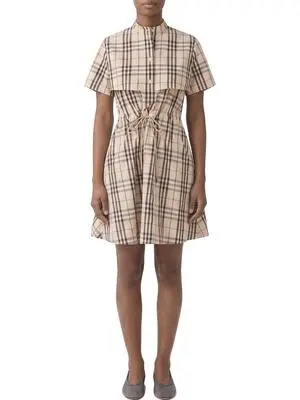 Burberry Check Dress With Drawstring Waist - Beige