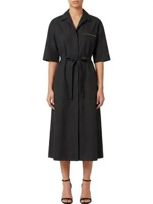 Fabiana Filippi Cotton Midi Shirt Dress With Sash Belt - Blue