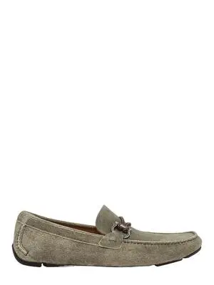 FERRAGAMO Gancini Suede Driver Loafers - Dark