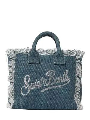 MC2 SAINT BARTH Mc2 Saint Barth Cotton Denim Vanity Bag With Logo Blue 1