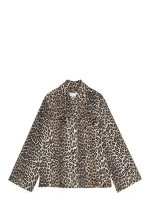 GANNI Leopard Print Denim Jacket - Mixed