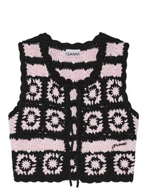 GANNI Cotton Crochet Vest - Pink