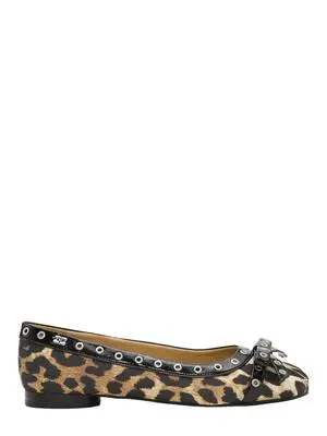 GANNI Leopard Eyelet Bow Ballerinas - Multicolour