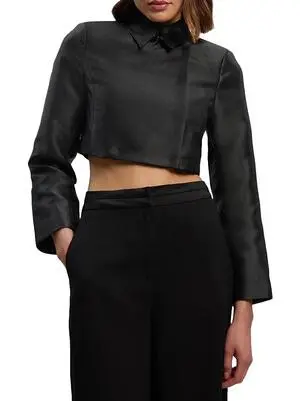 Karen Millen Satin Twill Cropped Wrap Tailored Jacket - Black