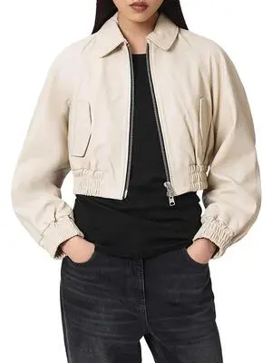 ALLSAINTS Leather Bomber Jacket - Antique White