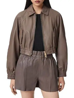 ALLSAINTS Leather Bomber Jacket - Mole Brown