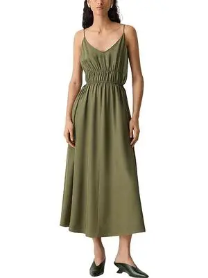 Theory Gathered V Tie Dress - Forest Moss
