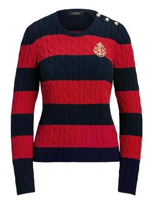 RALPH LAUREN Cable-Knit Striped Cotton Sweater