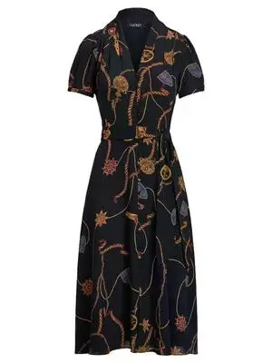 Ralph Lauren Belted Nautical-print Dress - Black