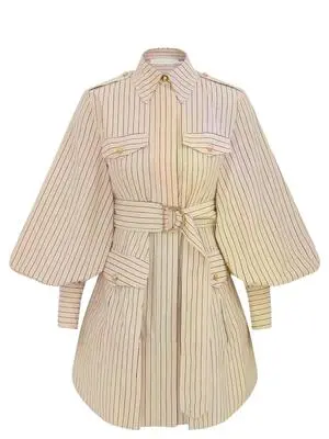 Zimmermann Memento Utility Striped Belted-waist Mini Dress - Neutrals
