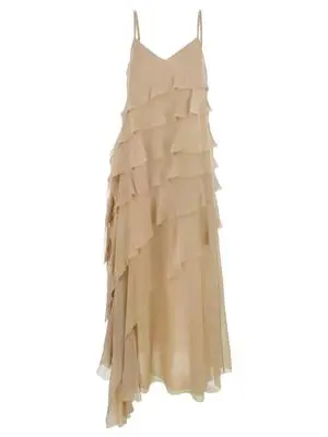 Antonelli Firenze Silk Ruffled Maxi Dress - Neutrals