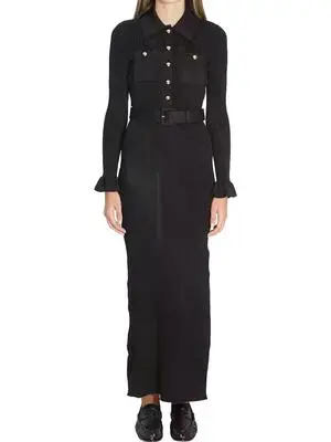 SELF-PORTRAIT Ribbed Frill Maxi Dress - Black