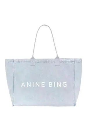 ANINE BING Logo Cotton Tote Bag Blue