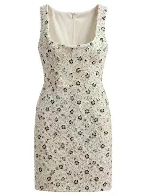 Amen Sequin-embellished Floral-motif Dress - Neutrals