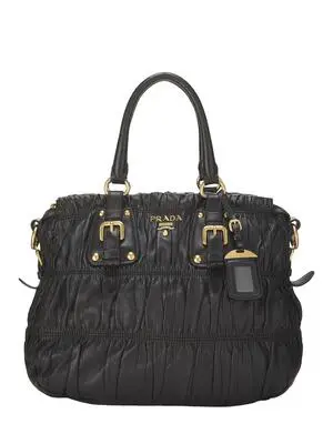 Prada Calfskin Leather Buckle Handbag - Black