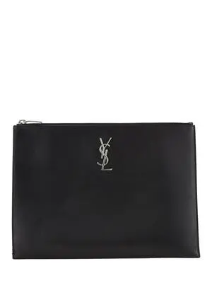 Saint Laurent Calfskin Leather Zip Pouch - Black