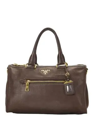 Prada Vitello Daino Convertible Zip Handbag - Brown
