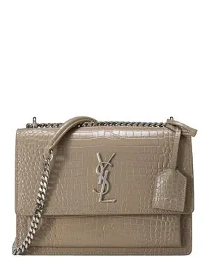 Saint Laurent Sunset Embossed Leather Shoulder Bag - Beige