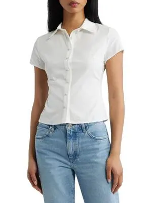 Princess Polly Lift Off Striped Button-up Shirt - White