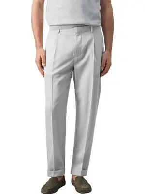 Mango Pleated Wide Leg Wool Trousers - Light Heather Grey