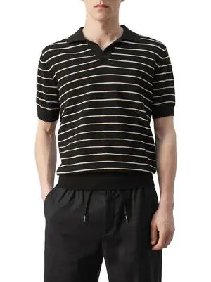 Mango Stripe Knit Polo - Black