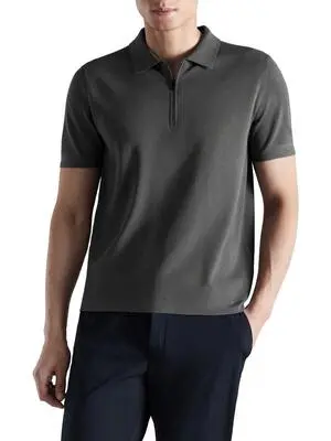 Mango Zip Cotton Blend Polo - Dark Grey